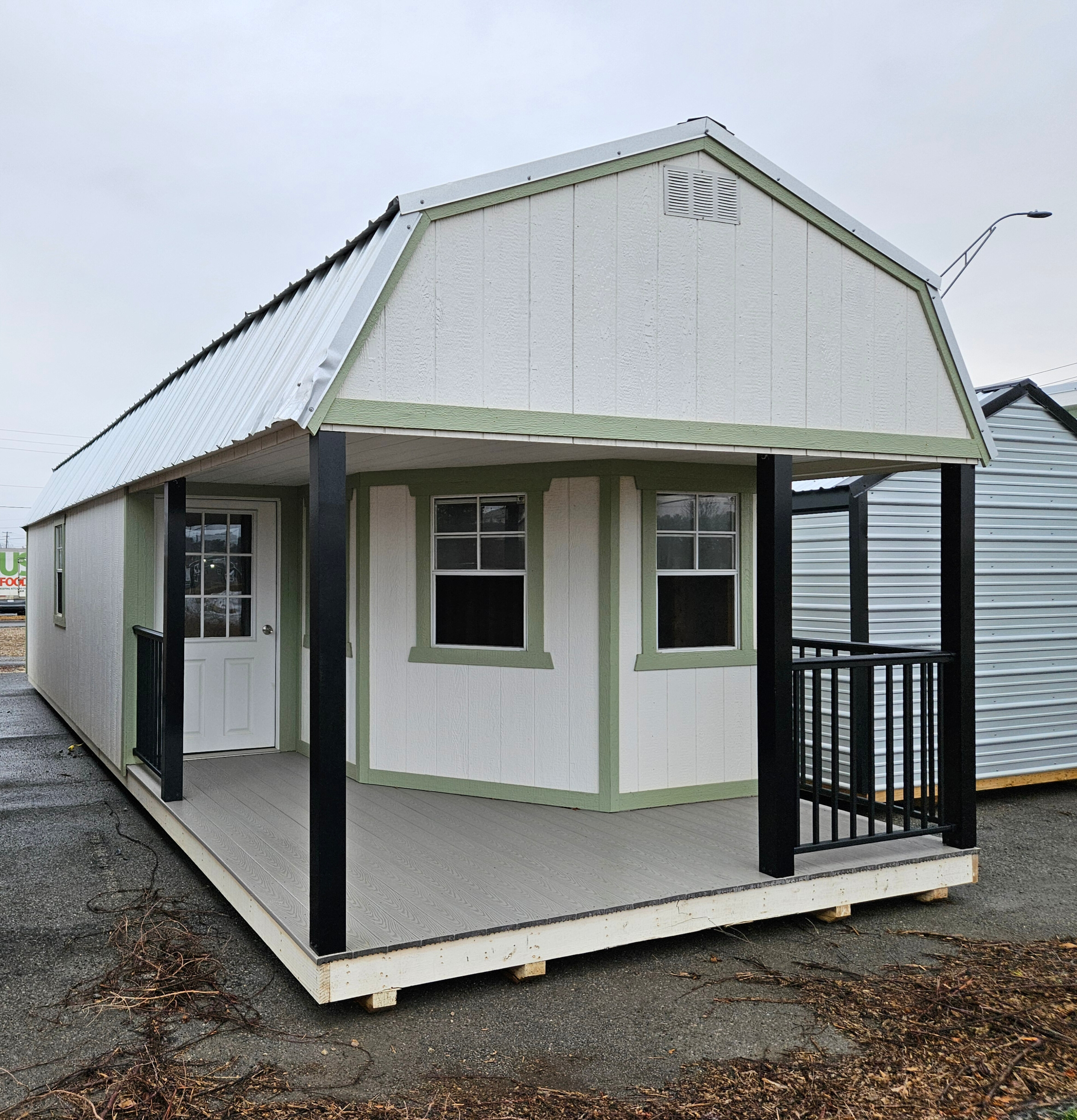 12 x 36 Lofted Barn Wrap Around Porch (Low Wall) - Ascential Buildings